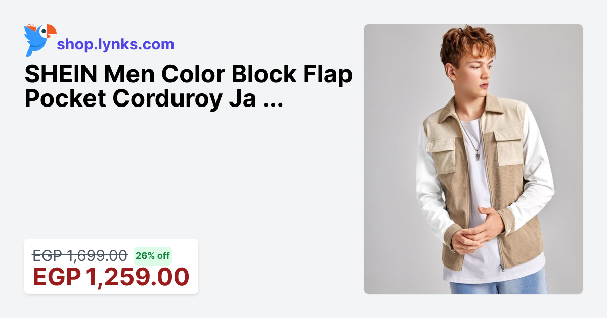 SHEIN Men Color Block Flap Pocket Corduroy Jacket | Lynks Shop SHEIN Men Color Block Flap Pocket Corduroy Jacket | Lynks Shop